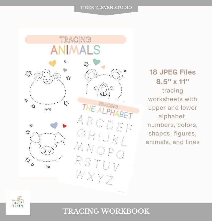 Tracing Workbook Alphabet Lines Numbers Colors Shapes Animals Sheets ...