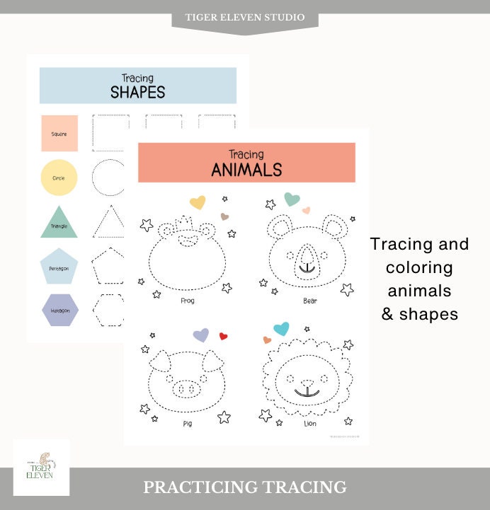 Lines Tracing Kids Practicing Shapes Animals Prewriting Skills Pen ...