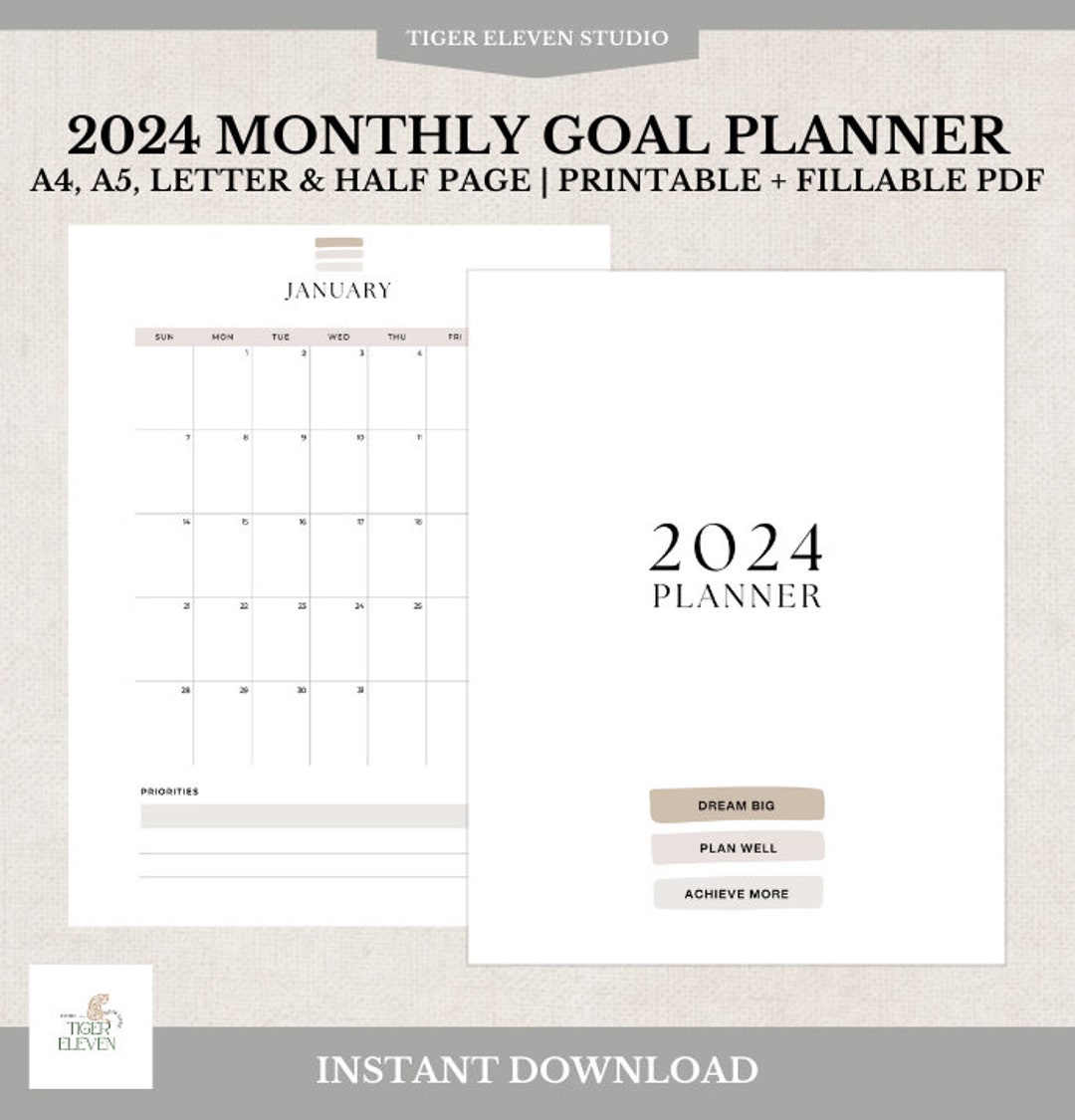 Printable Fillable Monthly Planner, Monthly Goal Planner, Monthly Focus ...