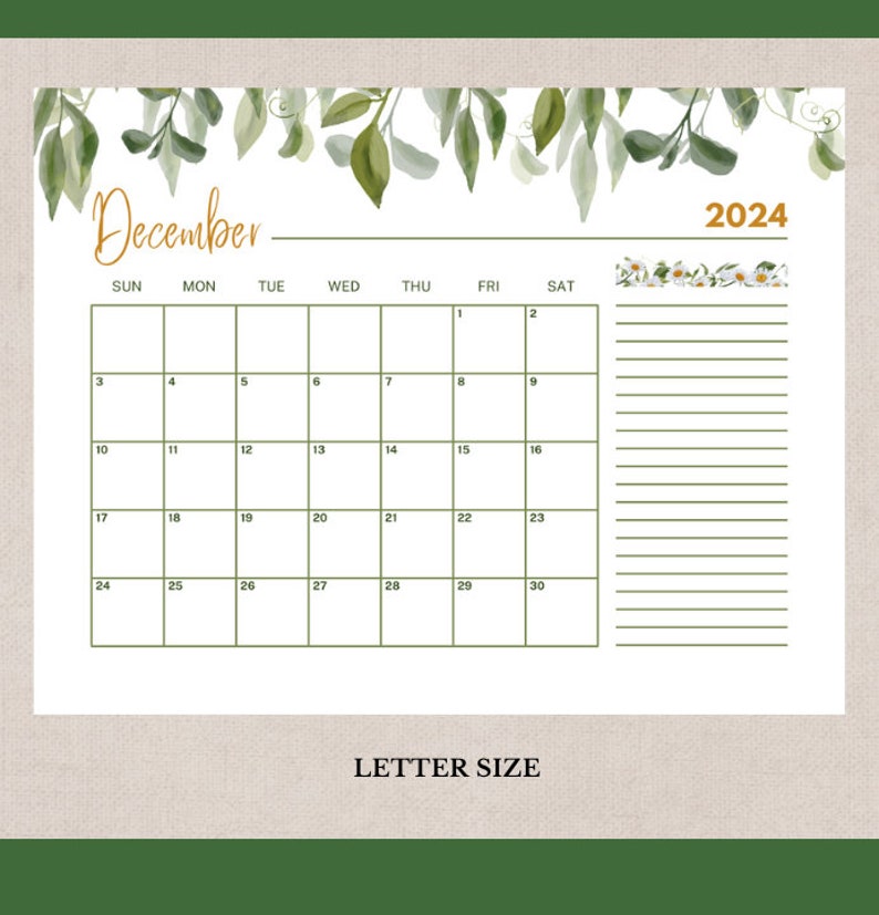 Printable 2024 Calendar, Notes Section, US Holidays, Desk Calendar ...