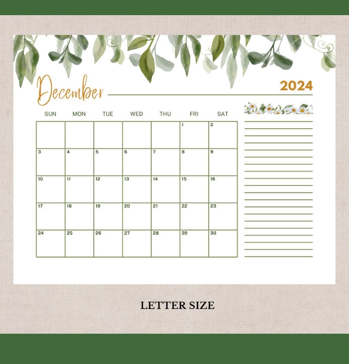 Printable 2024 Calendar, Notes Section, US Holidays, Desk Calendar ...
