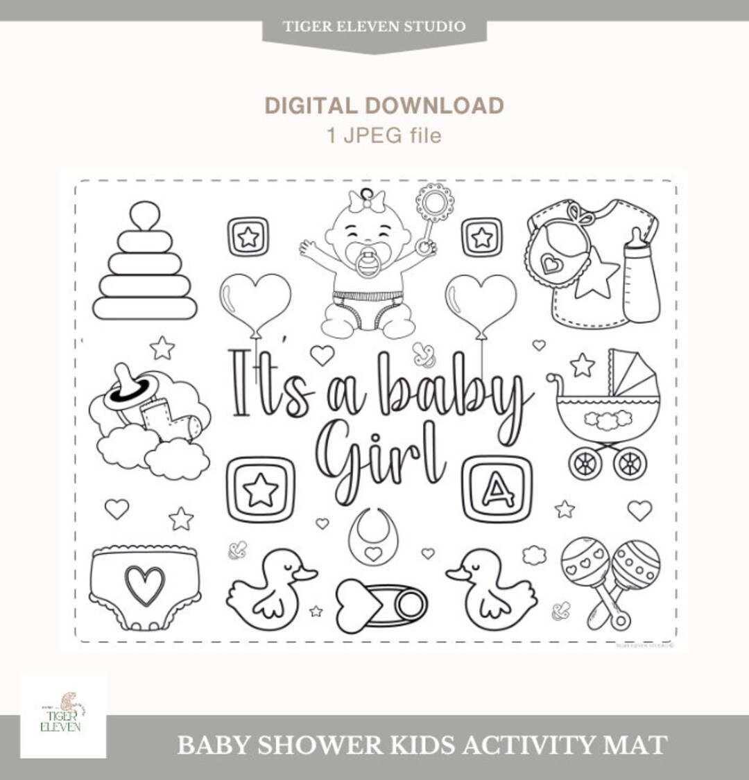Baby Shower Coloring Activity Placemat It's a Girl | Baby Shower Games ...