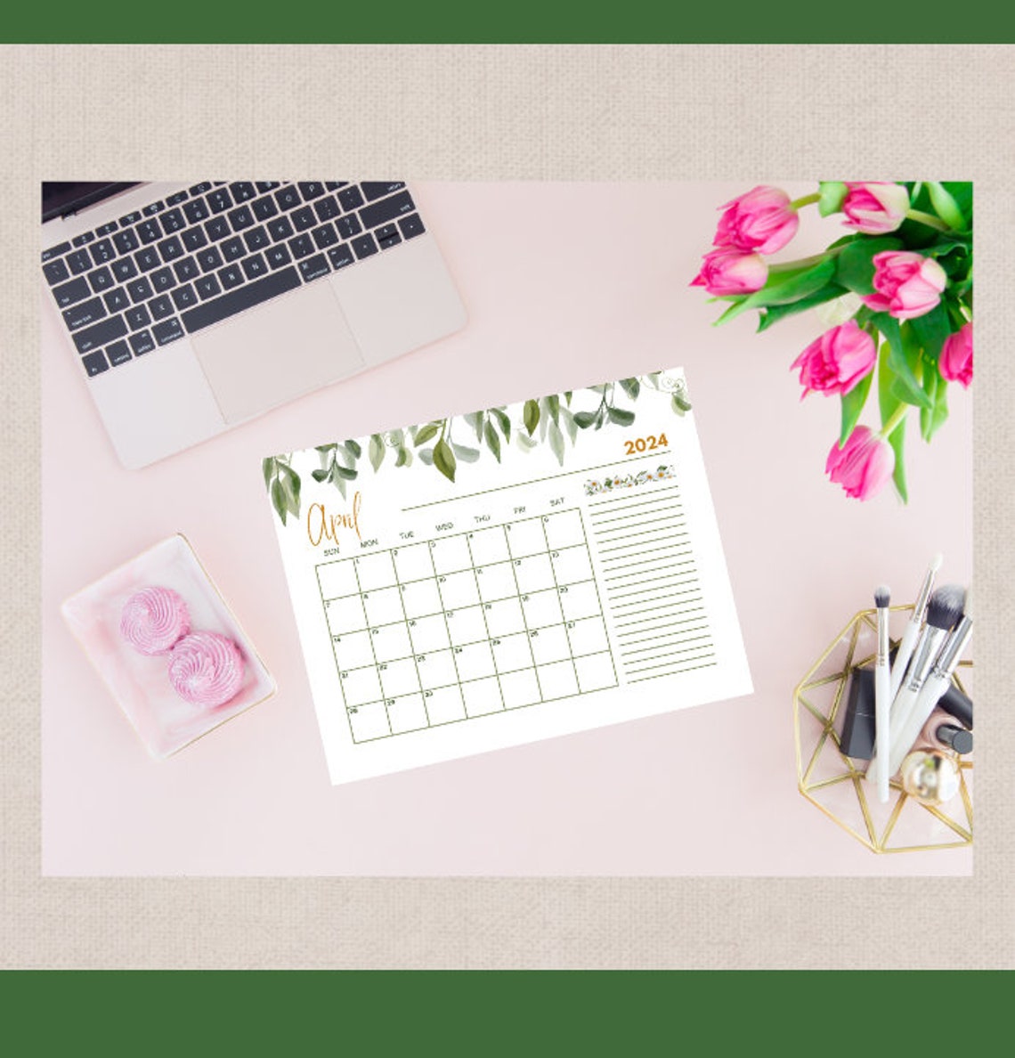 Printable 2024 Calendar, Notes Section, US Holidays, Desk Calendar ...