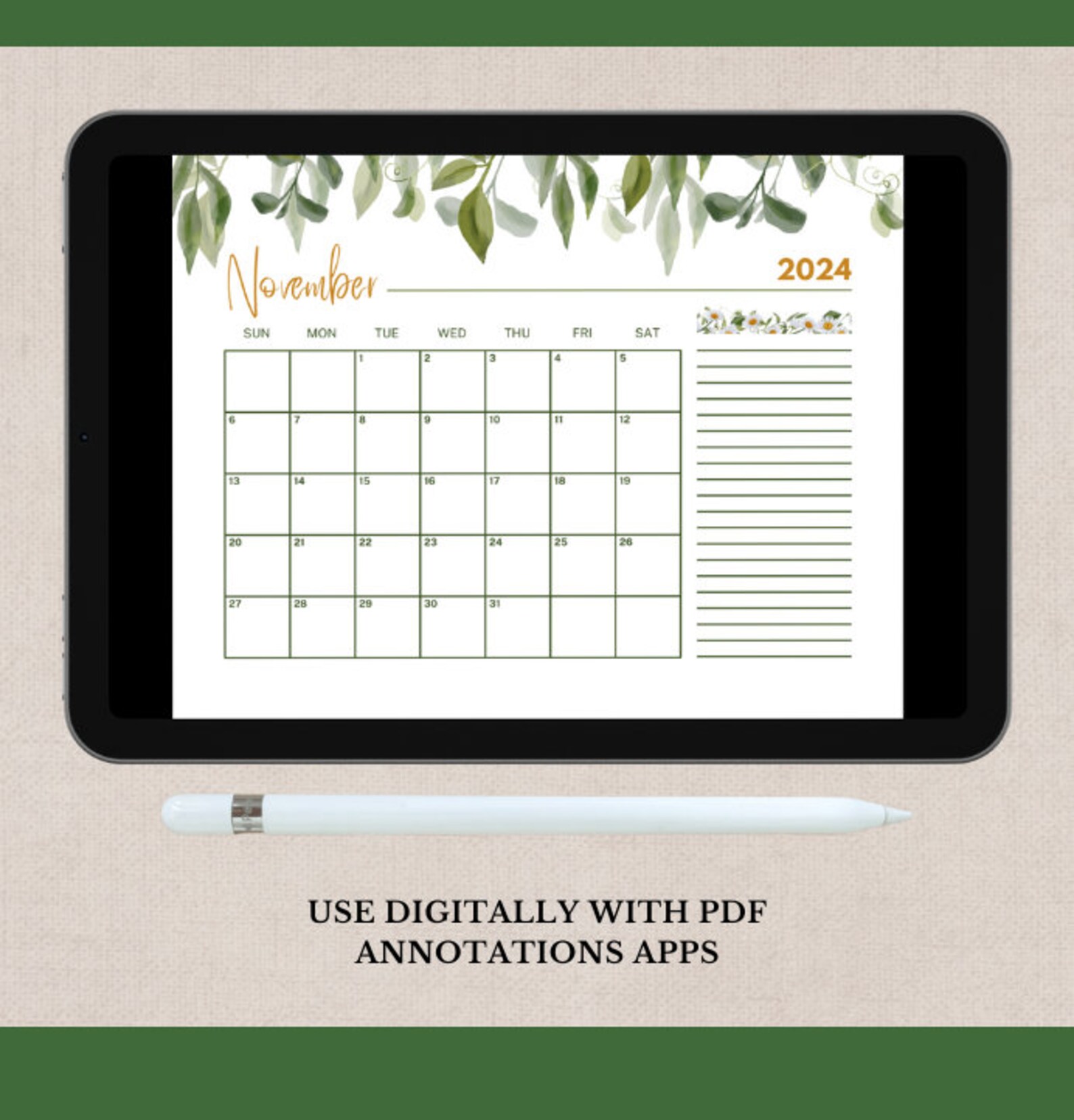 Printable 2024 Calendar, Notes Section, US Holidays, Desk Calendar ...