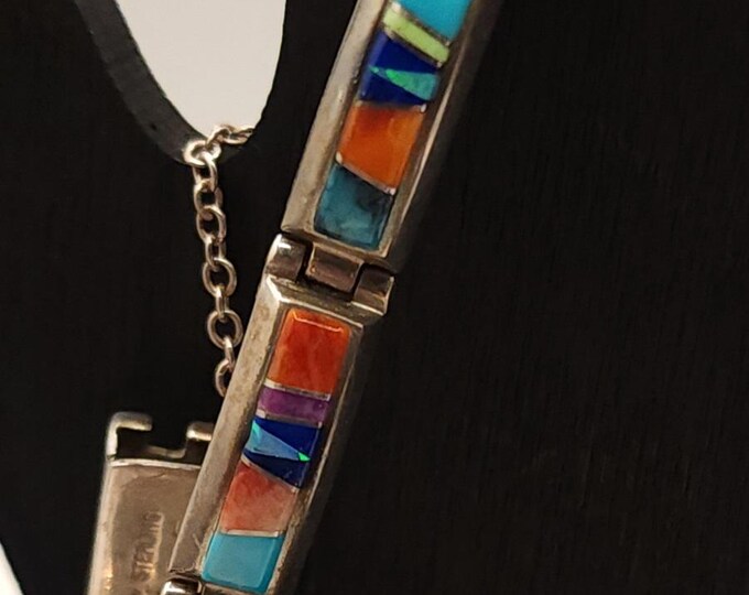 Vintage Signed CALVIN BEGAY Inlay- Sterling Silver and Inlaid Stone ...