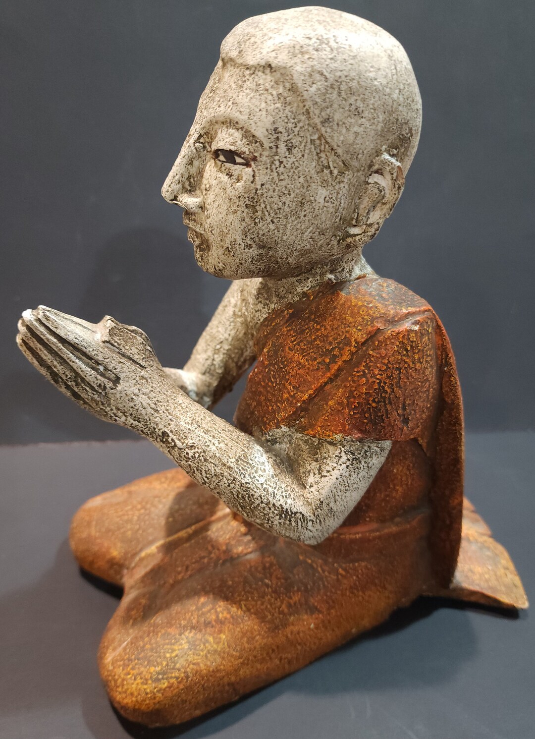 Vintage/antique Carved Wood PRAYING MONK STATUE- Nice Condition - Etsy