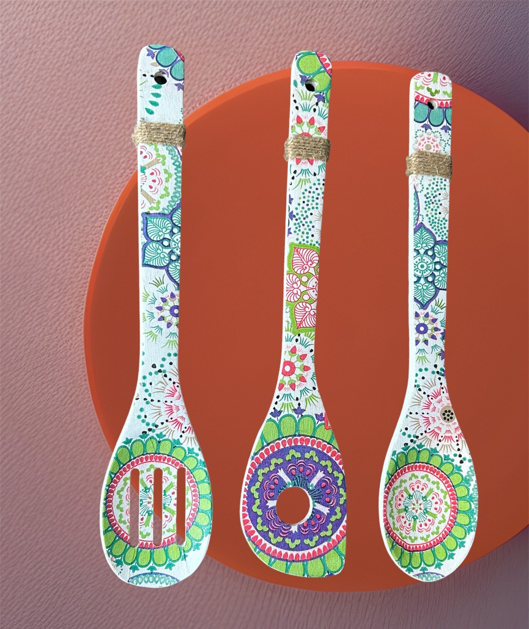 Set of 3 Wooden Kitchen Set Decorative Spoon and Spatula Decoupage ...