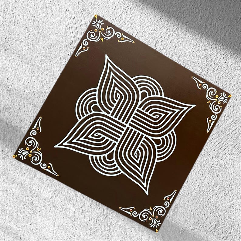 Padi Kolam Wooden Canvas, Indian Rangoli Wall Art, Pooja Decor - Etsy