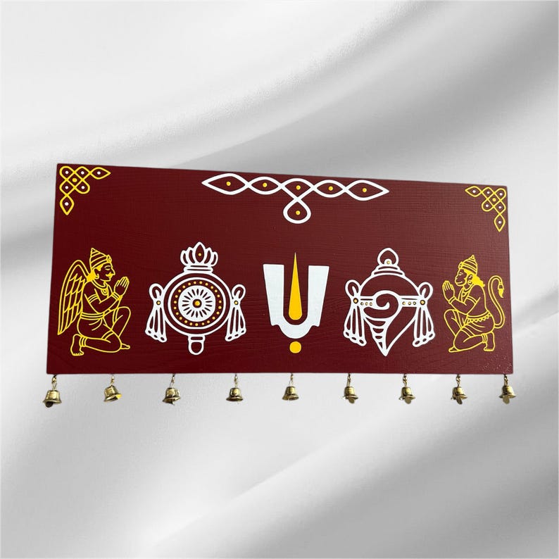 Shankh Chakra Namam Wooden Wall Panel: Indian Pooja Decor, Hanuman ...