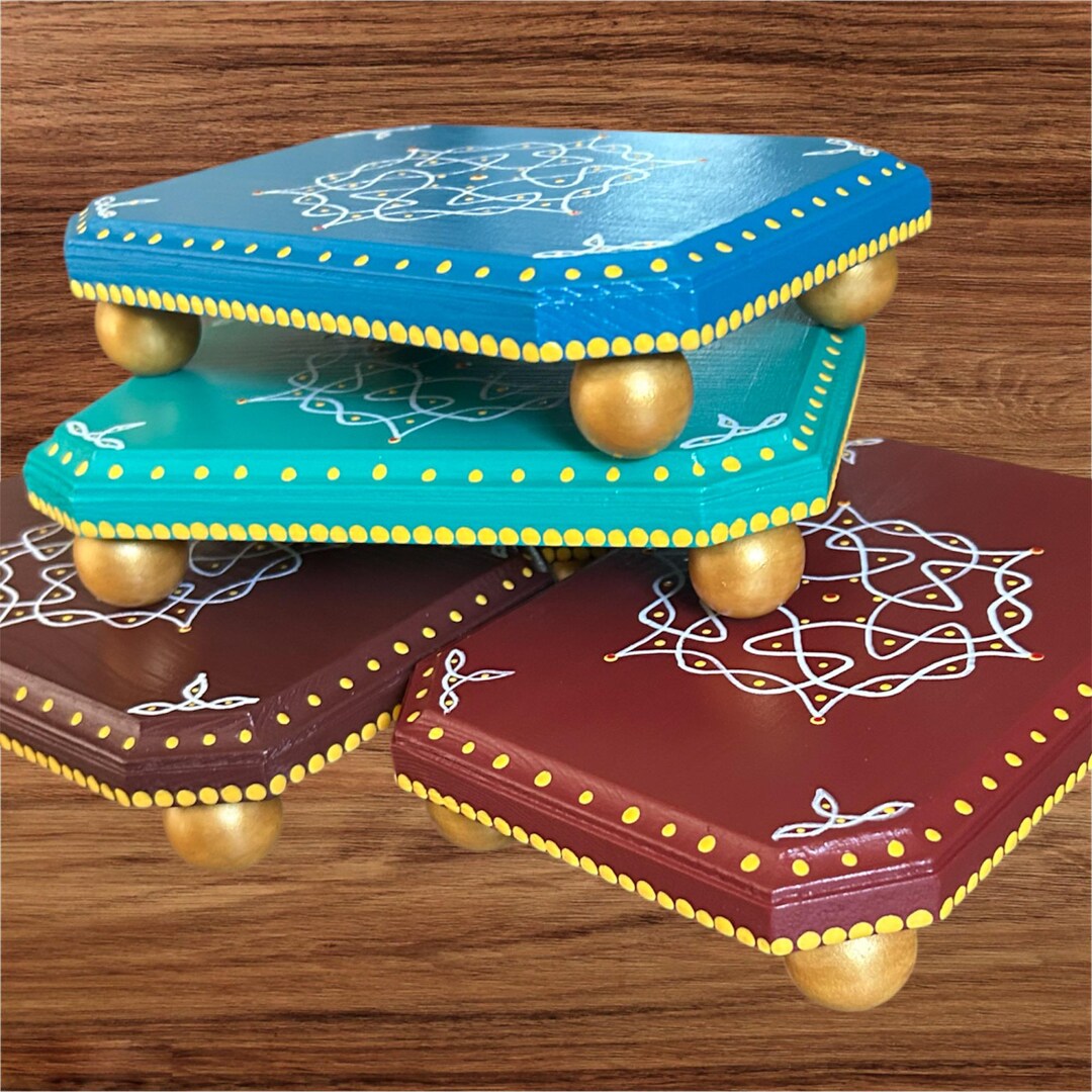 Handcrafted Kolam Wood Peeta: Pooja Room Decor (5x7in) - Etsy