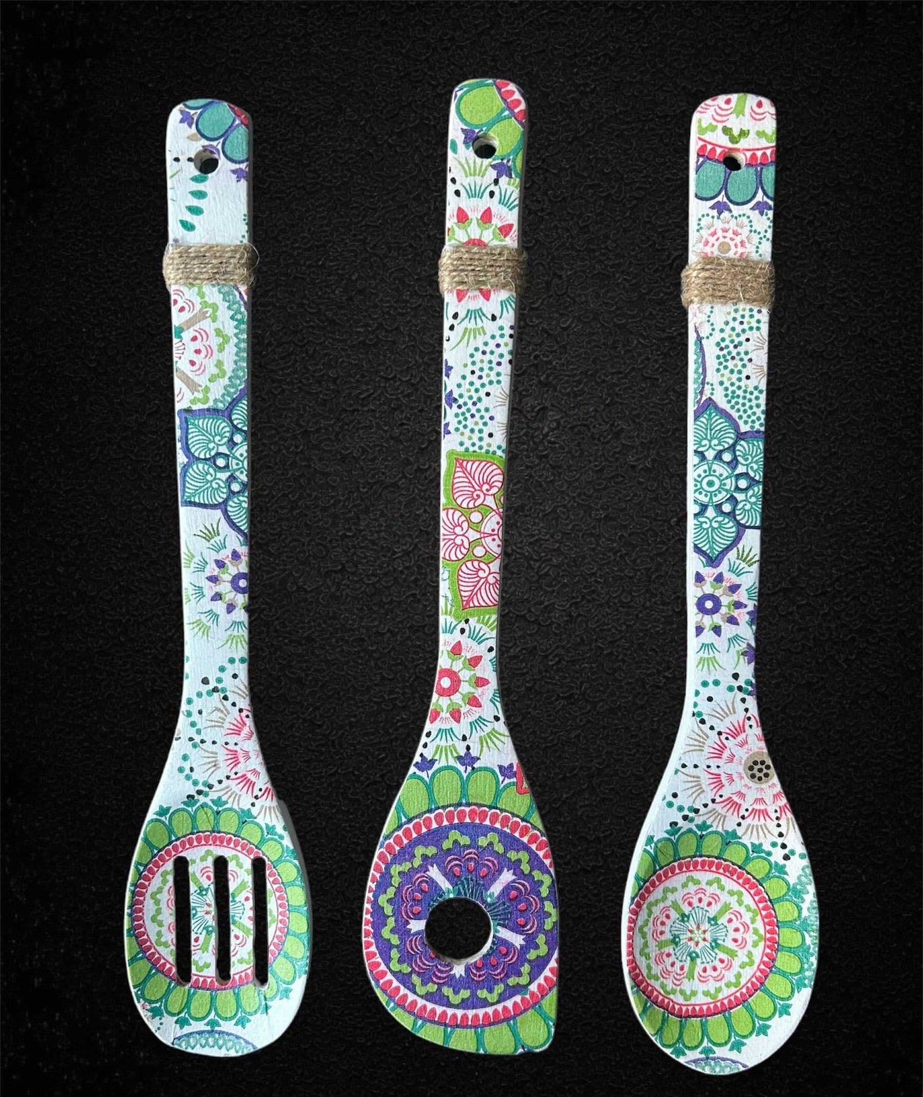 Set of 3 Wooden Kitchen Set Decorative Spoon and Spatula Decoupage ...