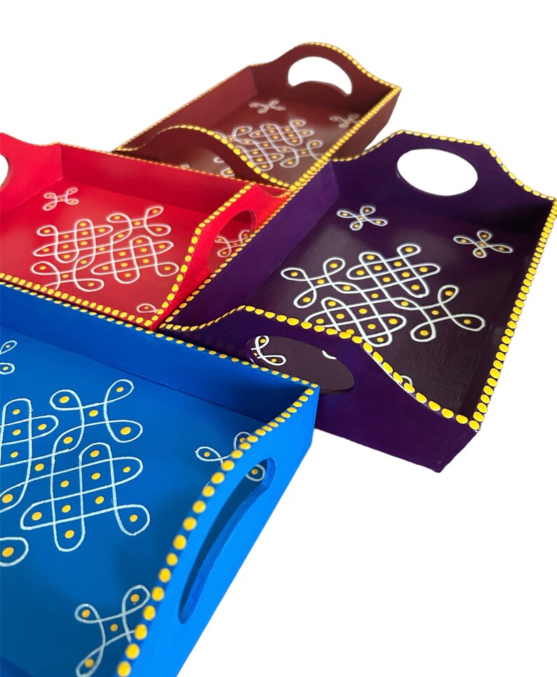 Kolam Designed Mini Wood Tray/ Return Gifts / Home Decor / Festival ...