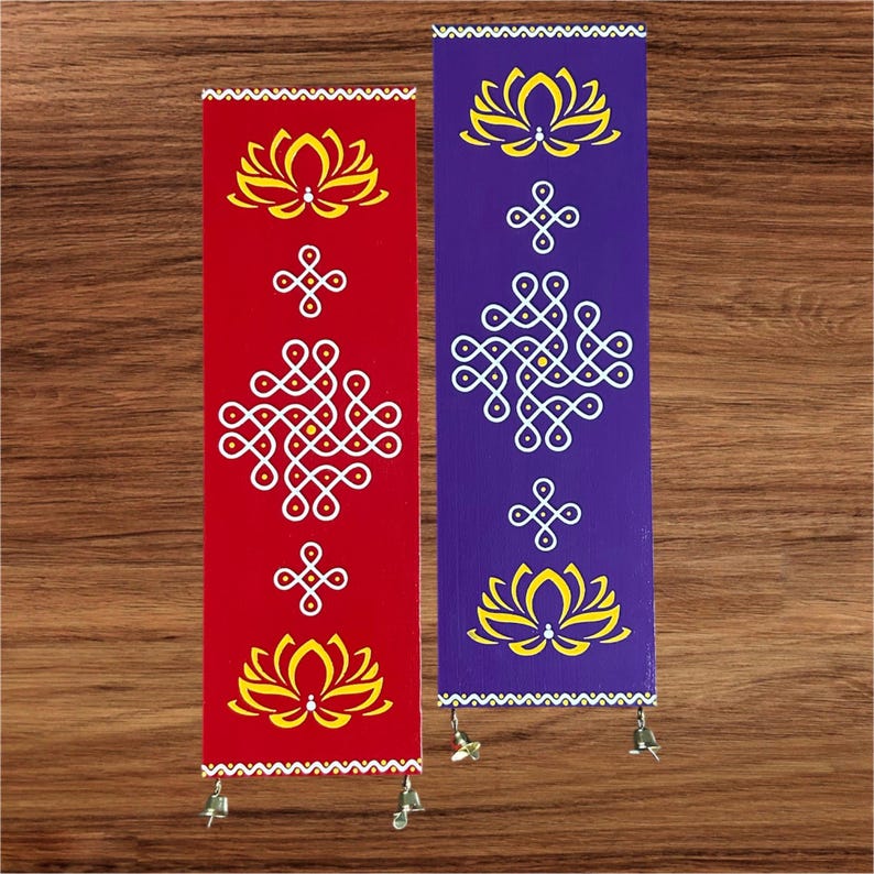 Set of 2 Kolam Art Wooden Wall Decor: Traditional Indian Pooja Decor - Etsy