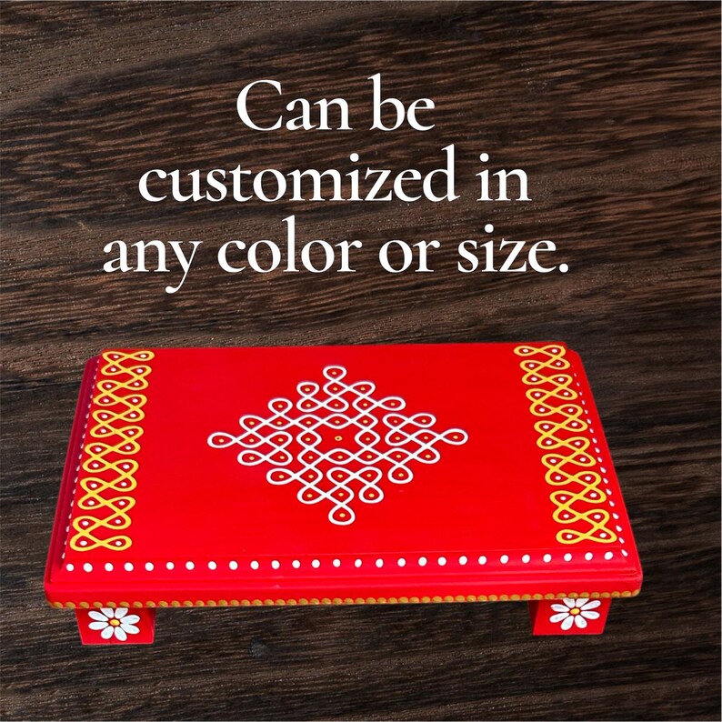 Hand-painted Kolam Design Wooden Puja Stool - Diya Stand/pooja Chowki ...