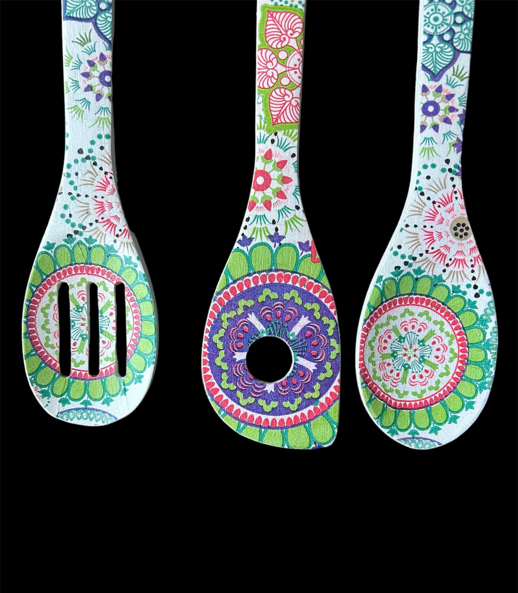 Set of 3 Wooden Kitchen Set Decorative Spoon and Spatula Decoupage ...