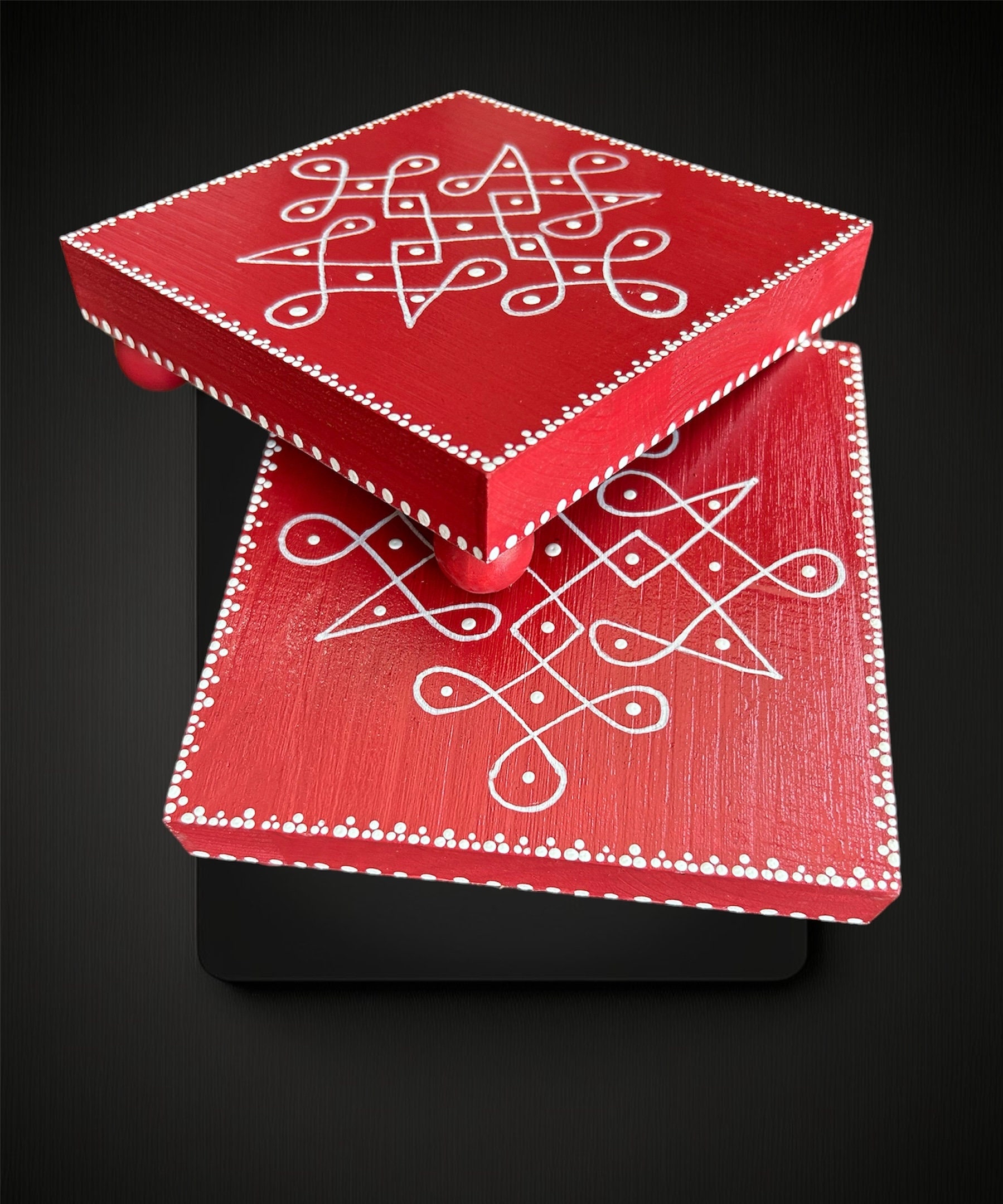 Kolam Art Hand Painted Manai/chowki/wood Riser Set of 2 - Etsy