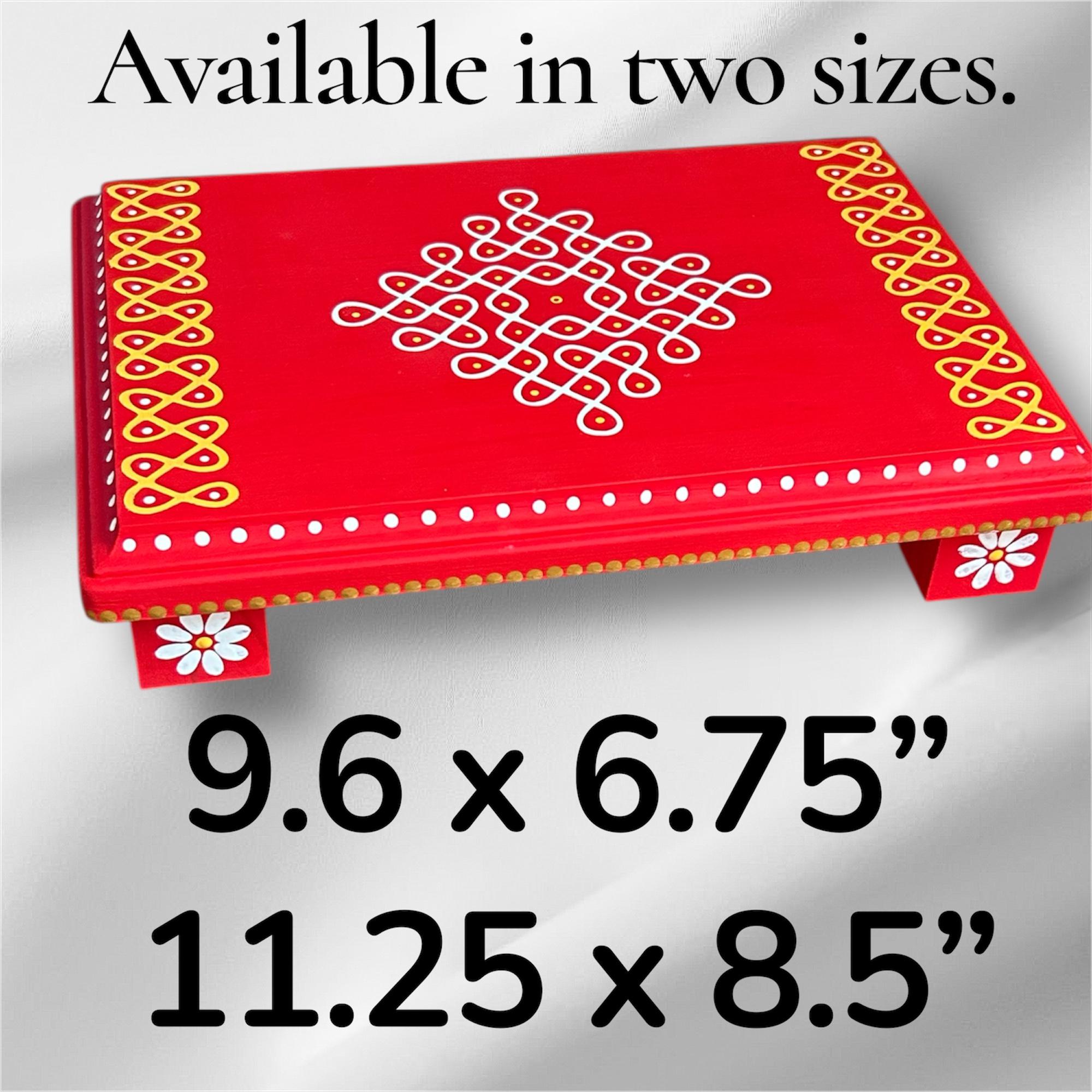 Hand-painted Kolam Design Wooden Puja Stool - Diya Stand/pooja Chowki ...