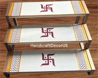 Handpainted 3-step Deity Wooden Stand /kolam Decorative Villaku Padi ...