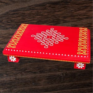 Hand-painted Kolam Design Wooden Puja Stool - Diya Stand/pooja Chowki ...