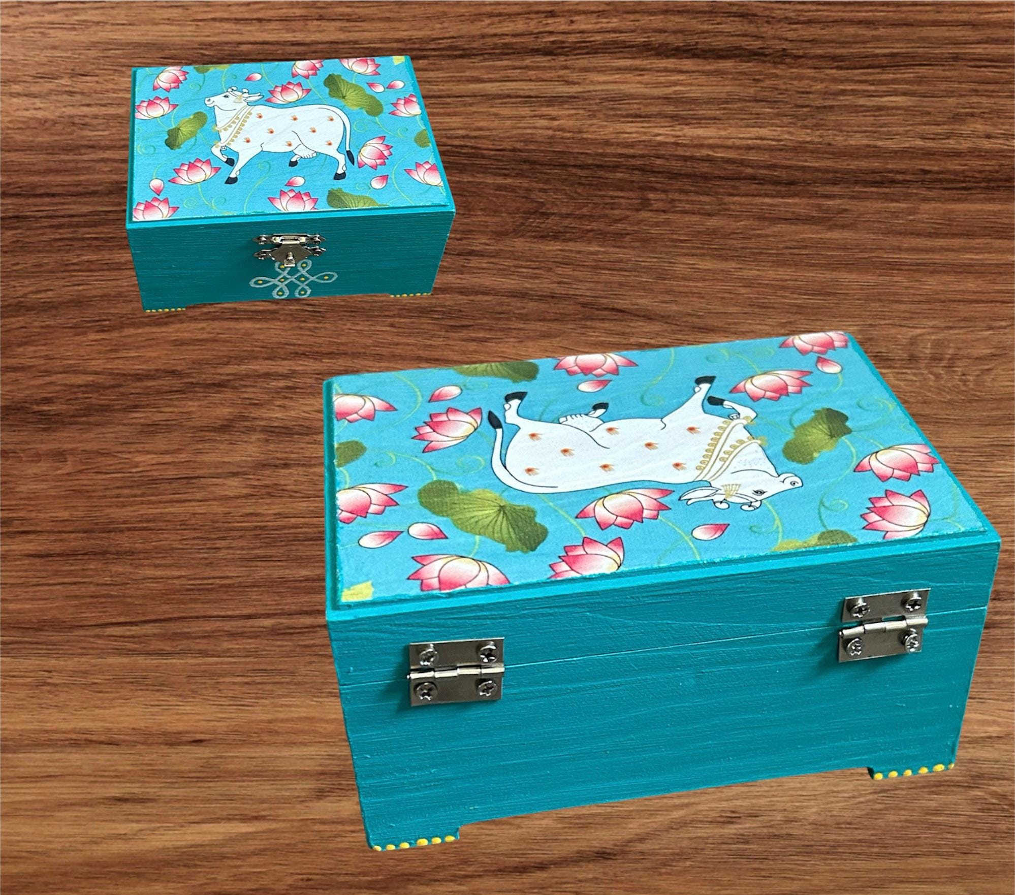 Handcrafted Pichwai Cow Wooden Box: Indian Trinket Box, Return Gifts ...