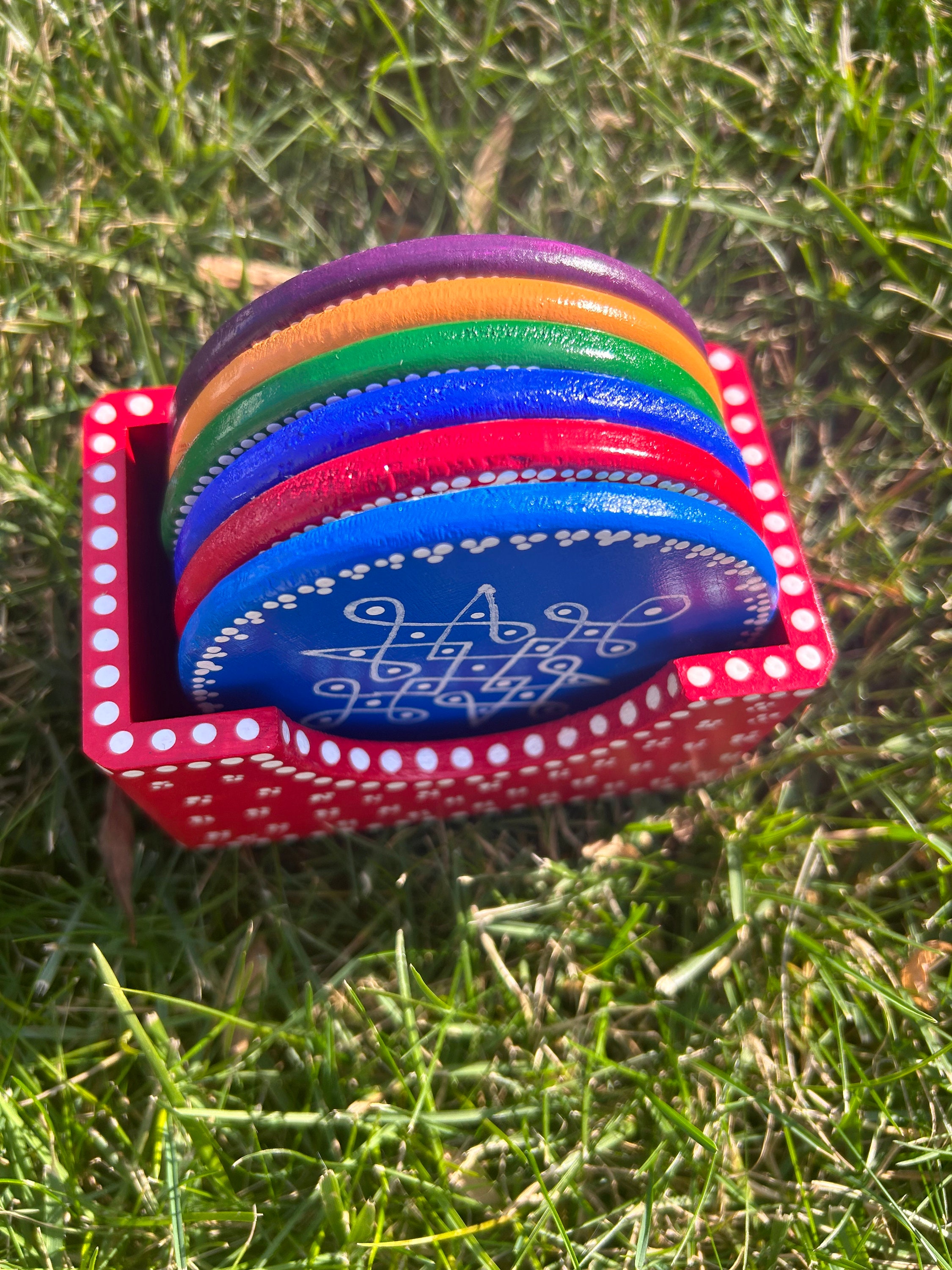 Indian Traditional Kolam Coasters-hand Painted Set of 6 With Holder ...