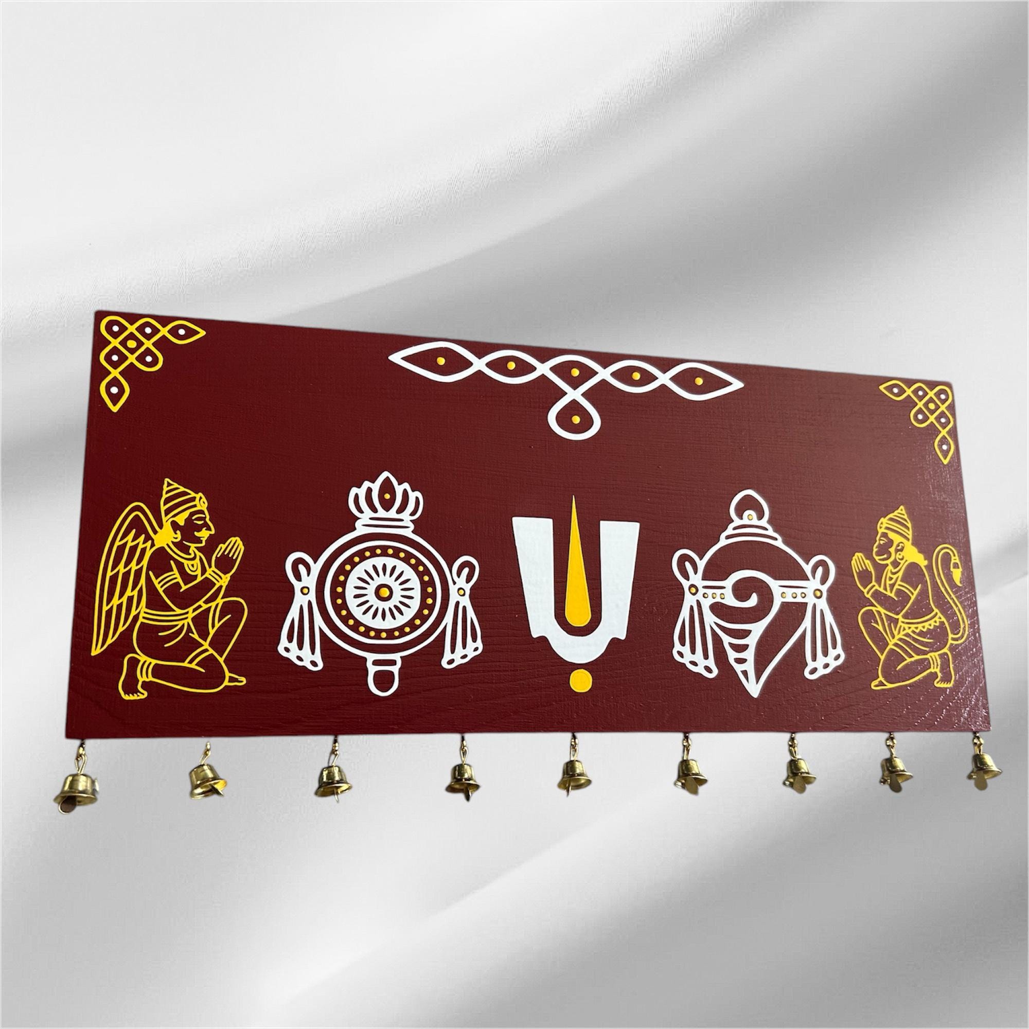 Shankh Chakra Namam Wooden Wall Panel: Indian Pooja Decor, Hanuman ...