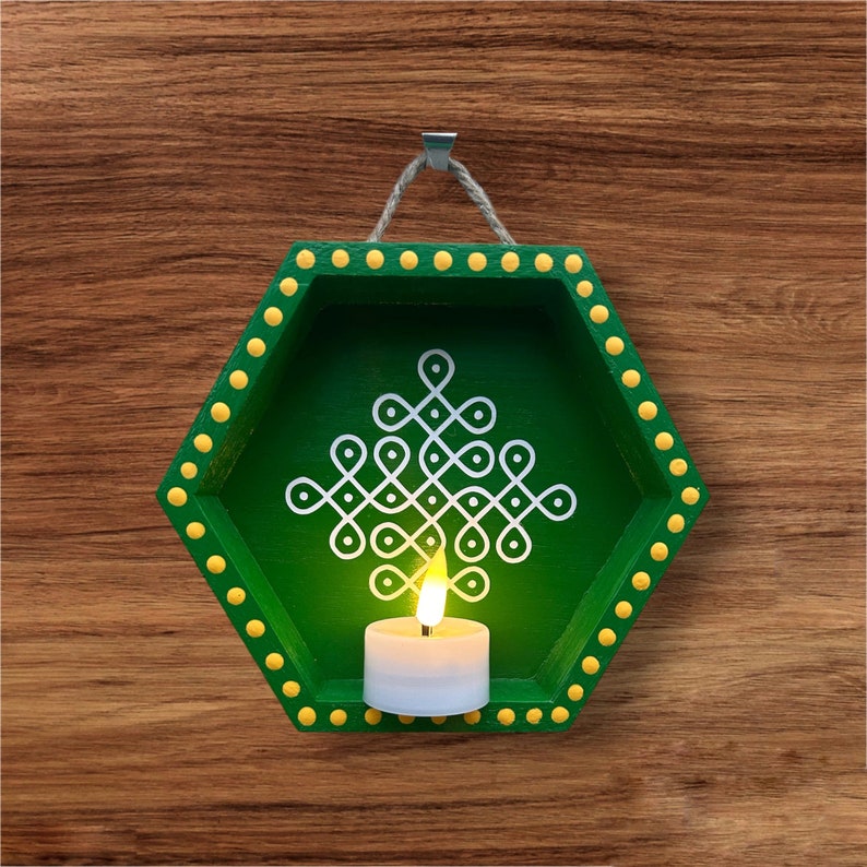 Kolam Hexagon Shadow Box: Indian Home Decor, Pooja Return Gifts, Wall ...