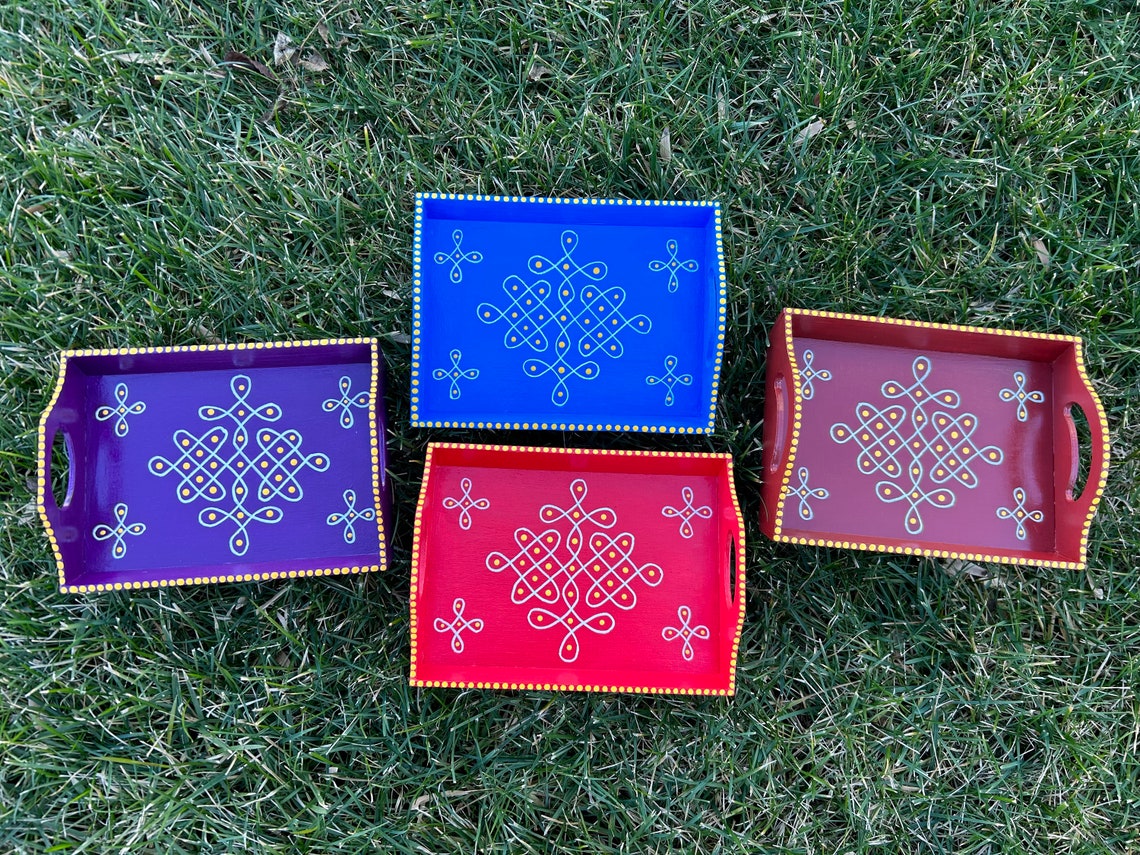 Kolam Designed Mini Wood Tray/ Return Gifts / Home Decor / Festival ...