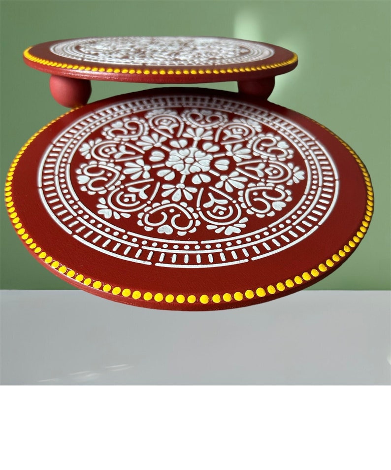 Rangoli Painted Wooden Puja Stool (set of 2) - Etsy