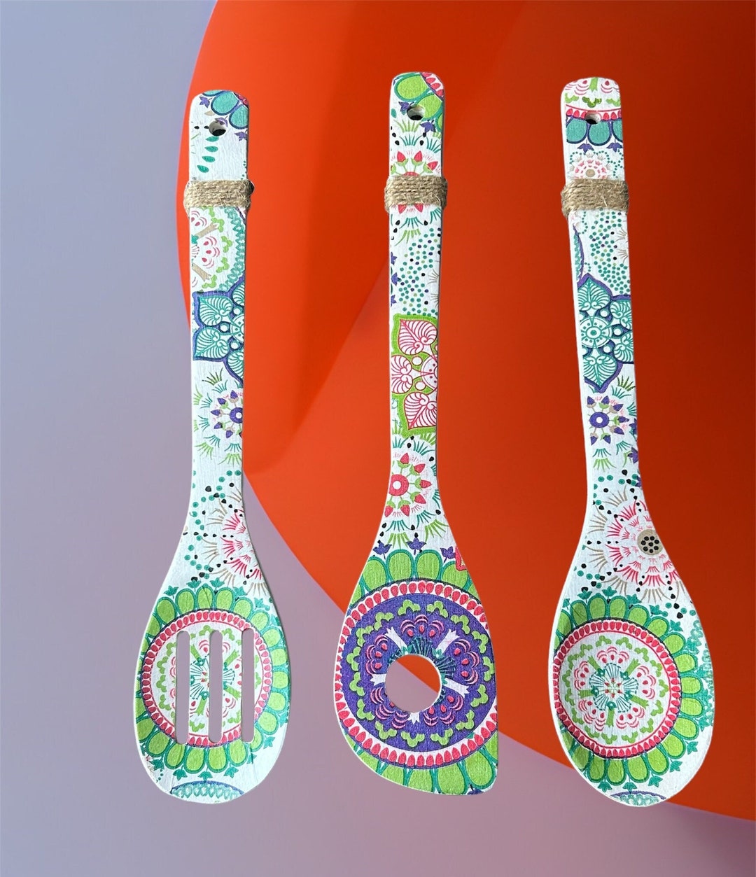 Set of 3 Wooden Kitchen Set Decorative Spoon and Spatula Decoupage ...