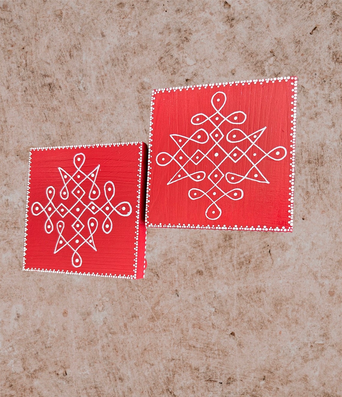 Kolam Art Hand Painted Manai/chowki/wood Riser Set of 2 - Etsy