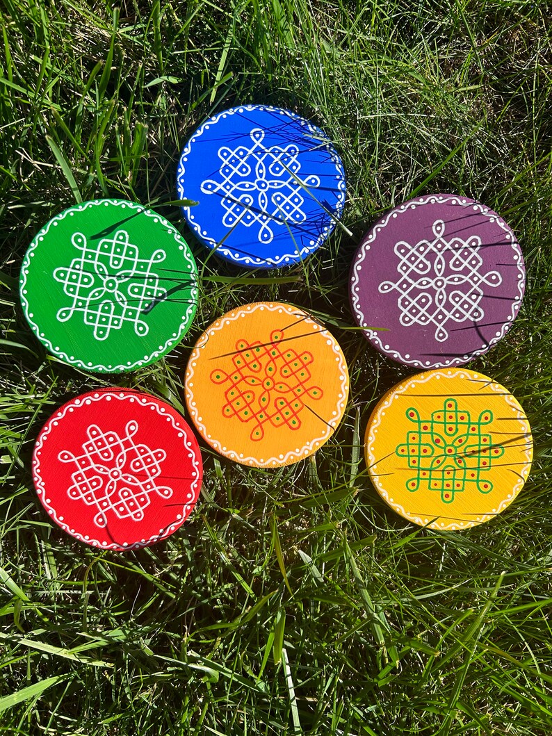Indian Traditional Kolam Coasters-hand Painted Set of 6 With Holder ...