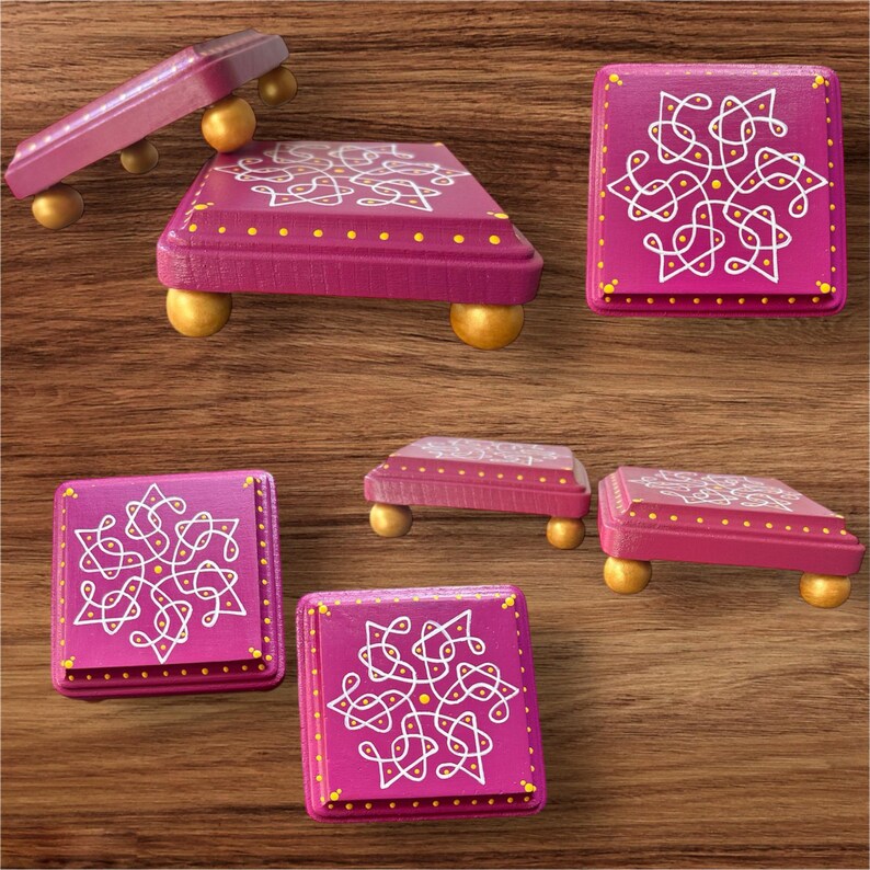 Handcrafted Kolam Chowki: Square Indian Pooja Peeta for Idols ...