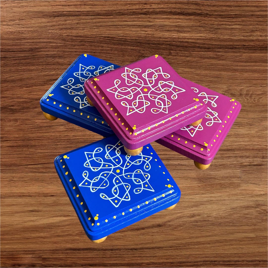 Kolam Chowki / Pooja Manai /- 4 Inch Square -indian Kolam Peeta- Muggu ...