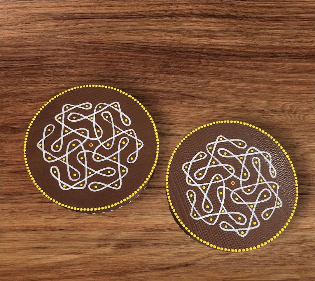 Round Kolam Art Hand Painted Manai/chowki/wood Riser 5” - Etsy