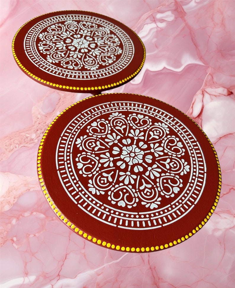 Set of 2 Rangoli Painted Wooden Puja Stool - Etsy