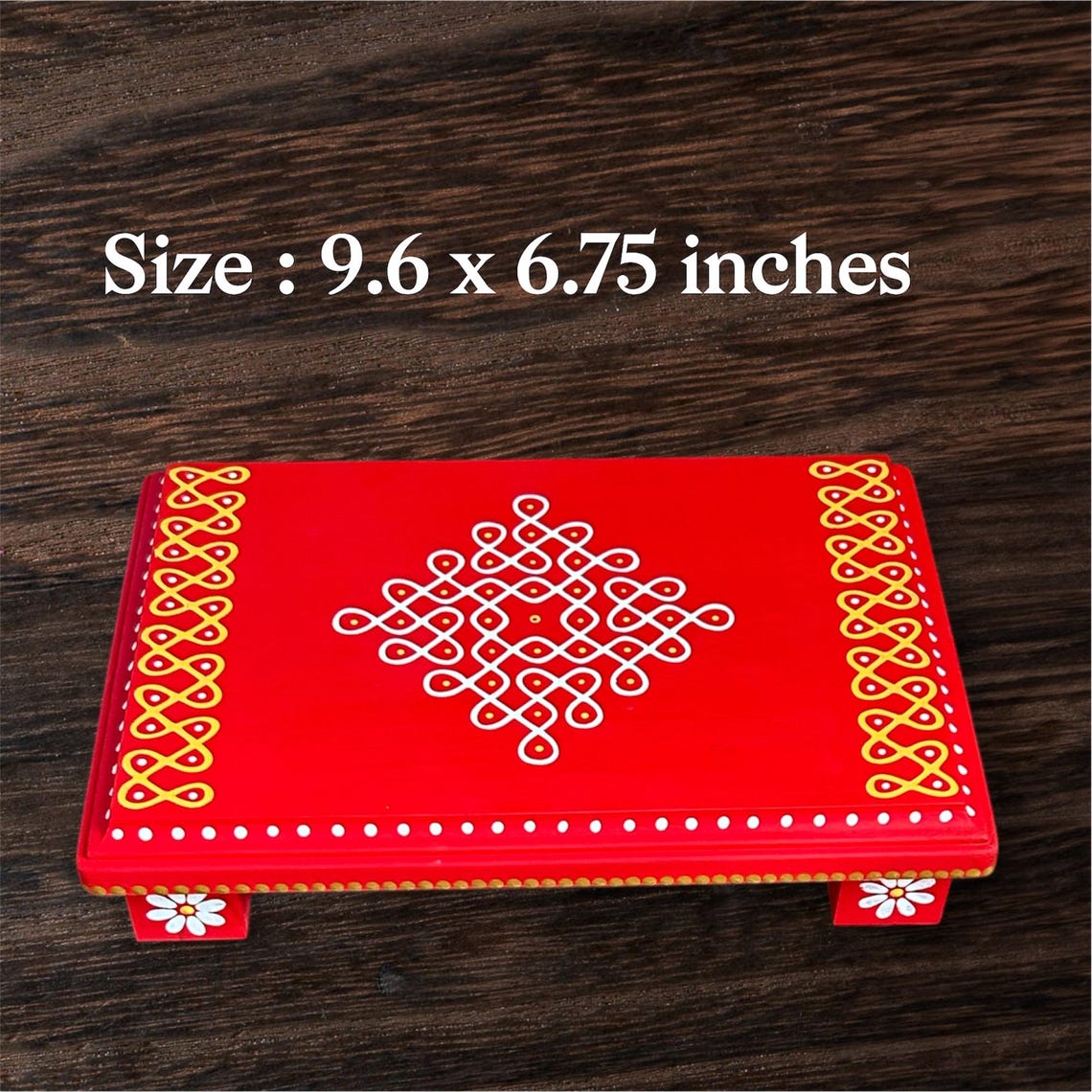 Hand-painted Kolam Design Wooden Puja Stool - Diya Stand/pooja Chowki ...