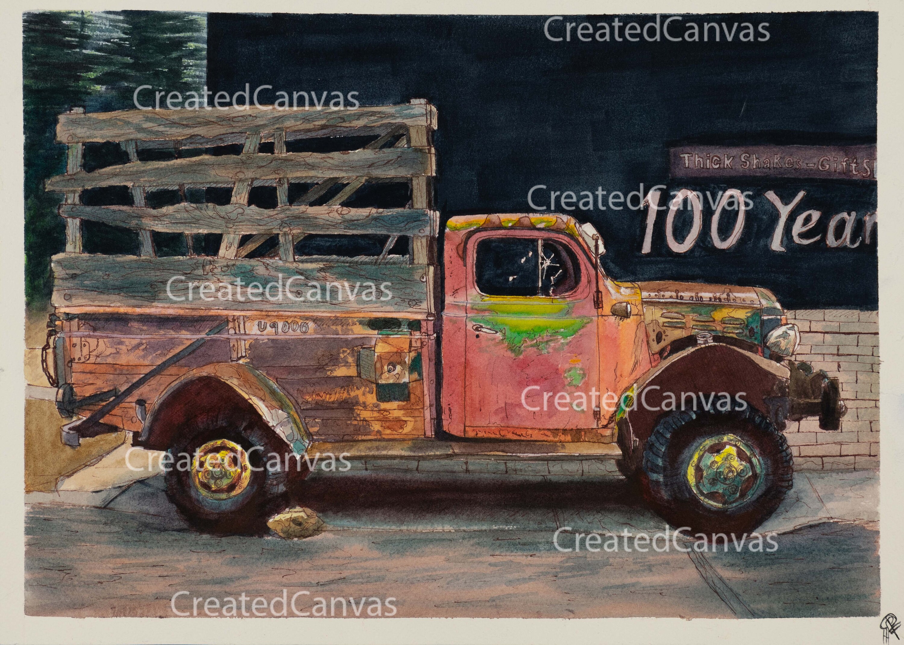 Old Truck Painting, Dodge, Old Truck, Classic Truck, Old Pickup Truck ...