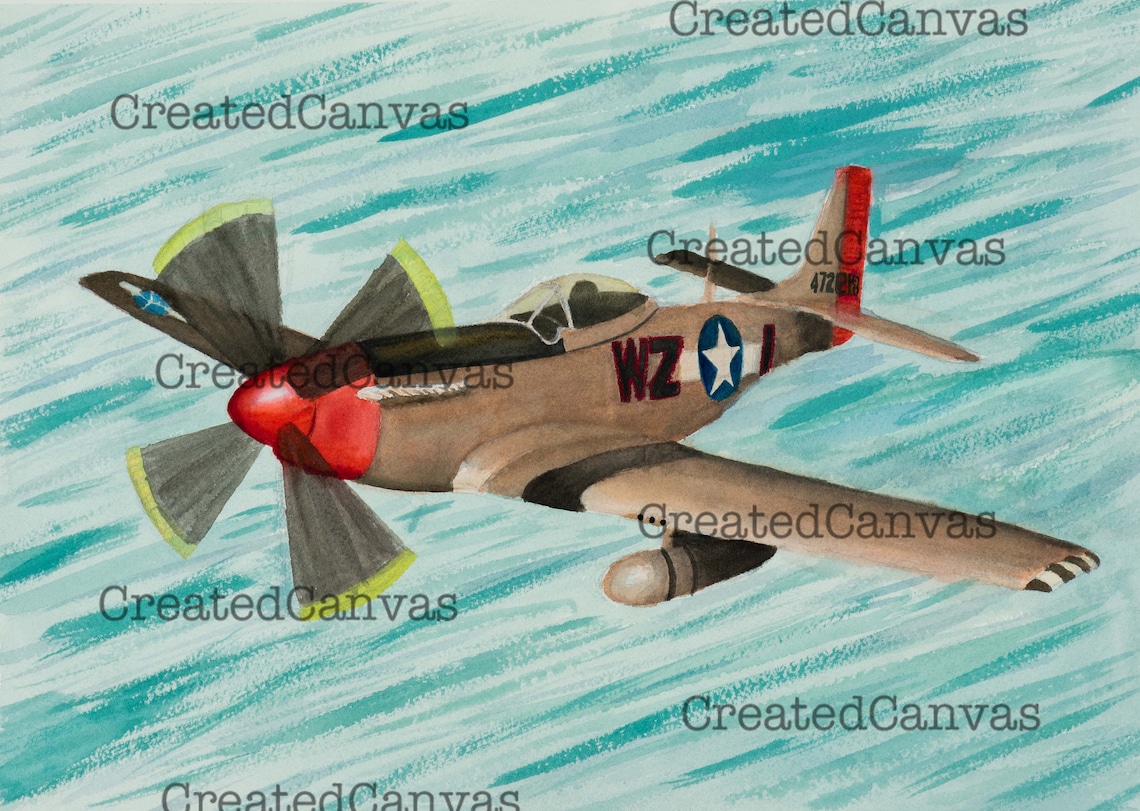Airplane, P-51, Mustang, Art Print, Painting, Art, Wall Art Print, Wall ...