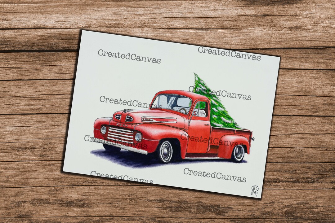 Postcard, Red Truck, Red Truck Postcard, Custom Postcard, Ford, F1, F3 ...