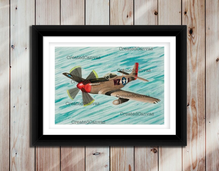 Airplane, P-51, Mustang, Art Print, Painting, Art, Wall Art Print, Wall ...