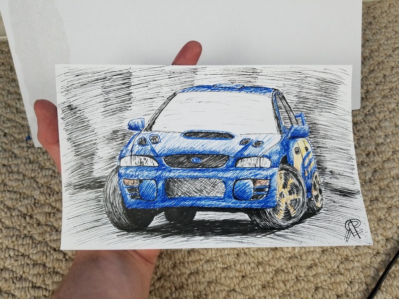 Subaru WRX Sti Rally Car Art, Blue Ink Pen Drawing (9x6) - Etsy