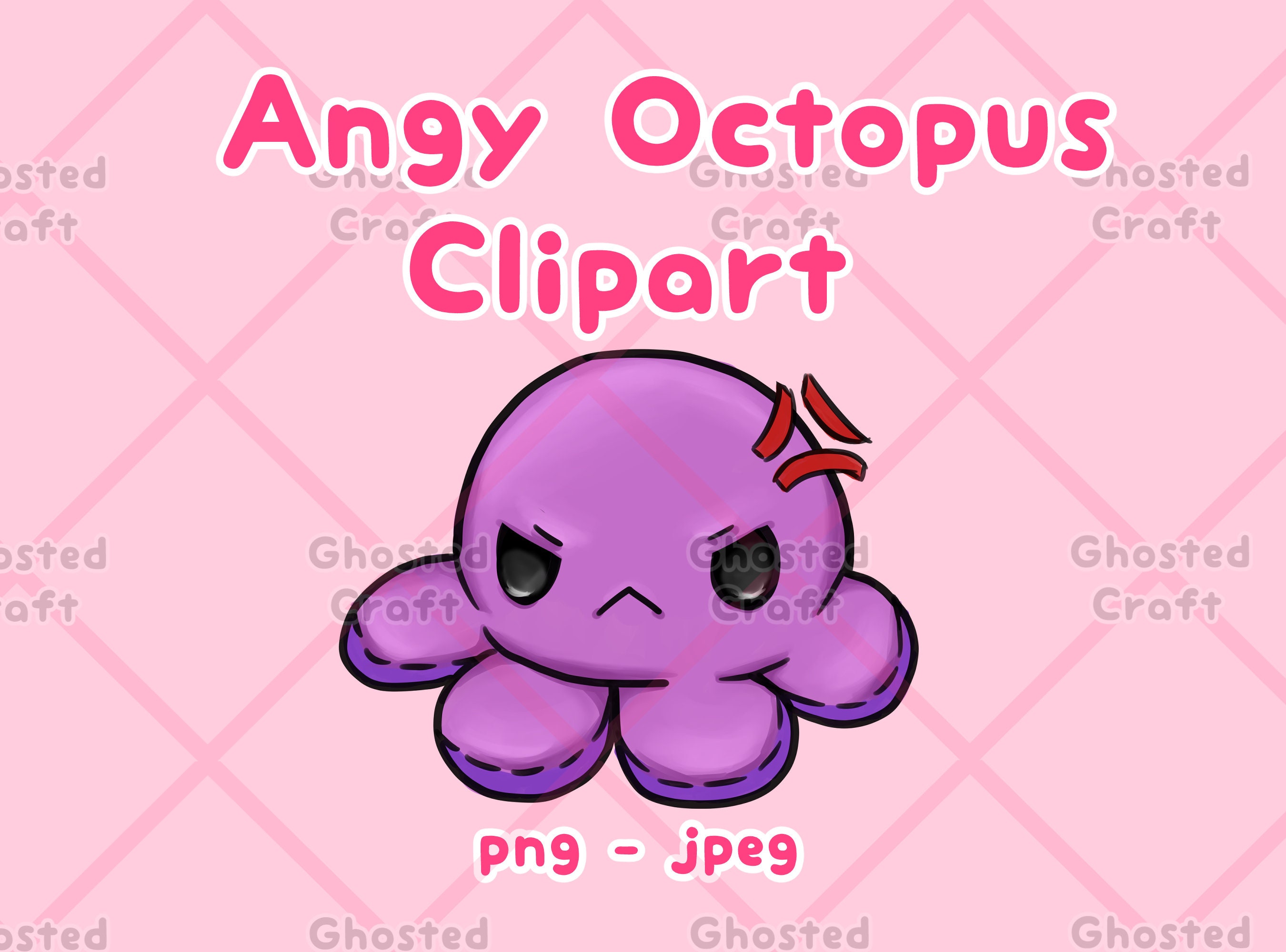 Angy Octopus Flippy Clipart Instant Download - PNG, JPG, Aesthetic Jpg ...
