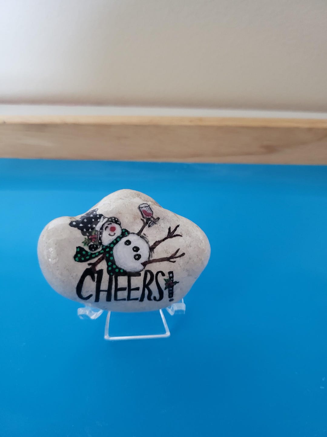 Hand-painted Whimsical Snowman Rock - Etsy