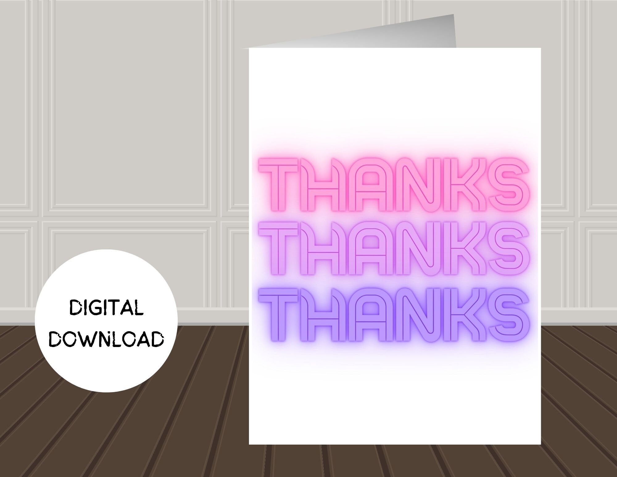 Printable Thank You Card, Printable Neon Thank You Card, Digital Thank ...