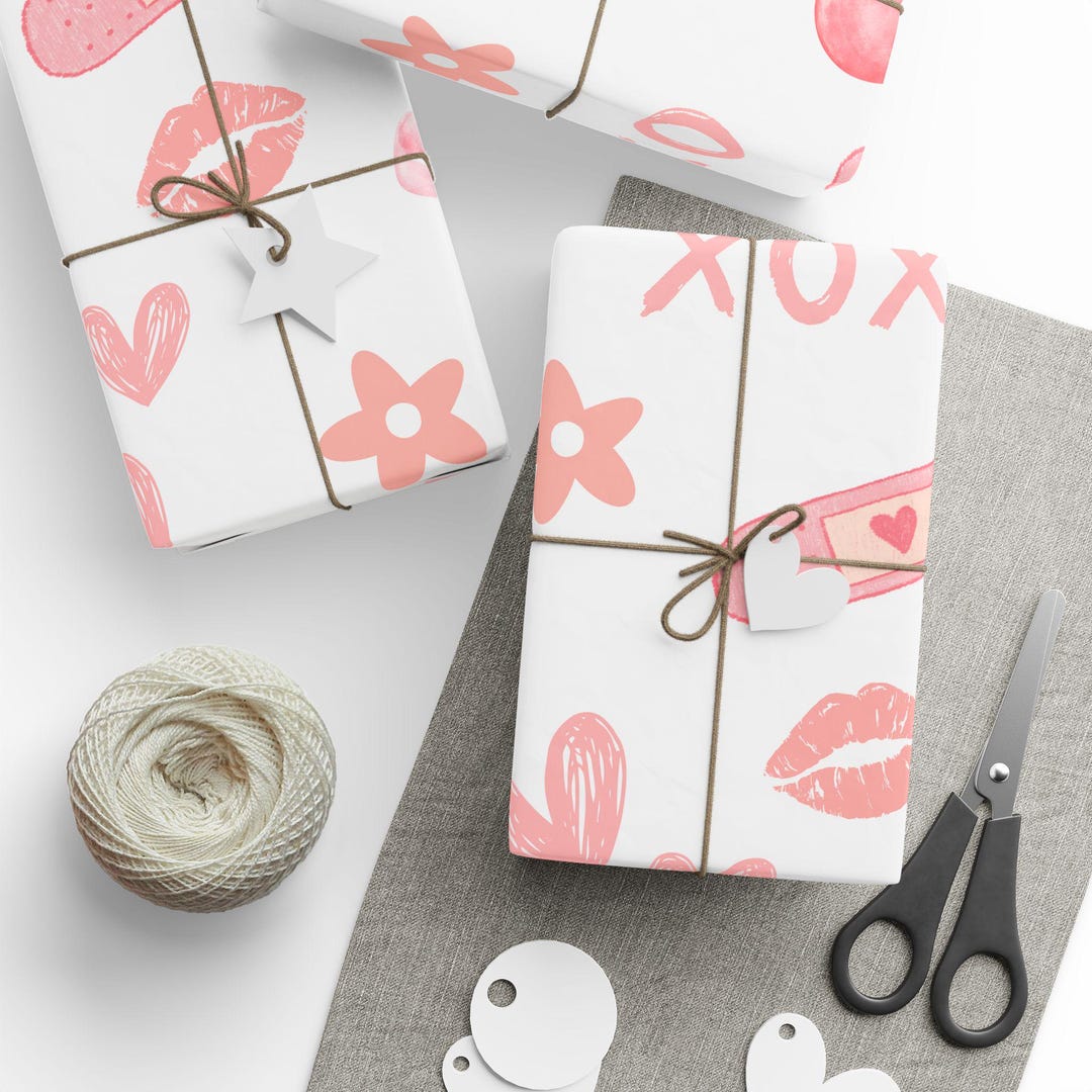 Wrapping Papers Pink Heart Kiss Cherries Coquette Cute Design, Gift ...