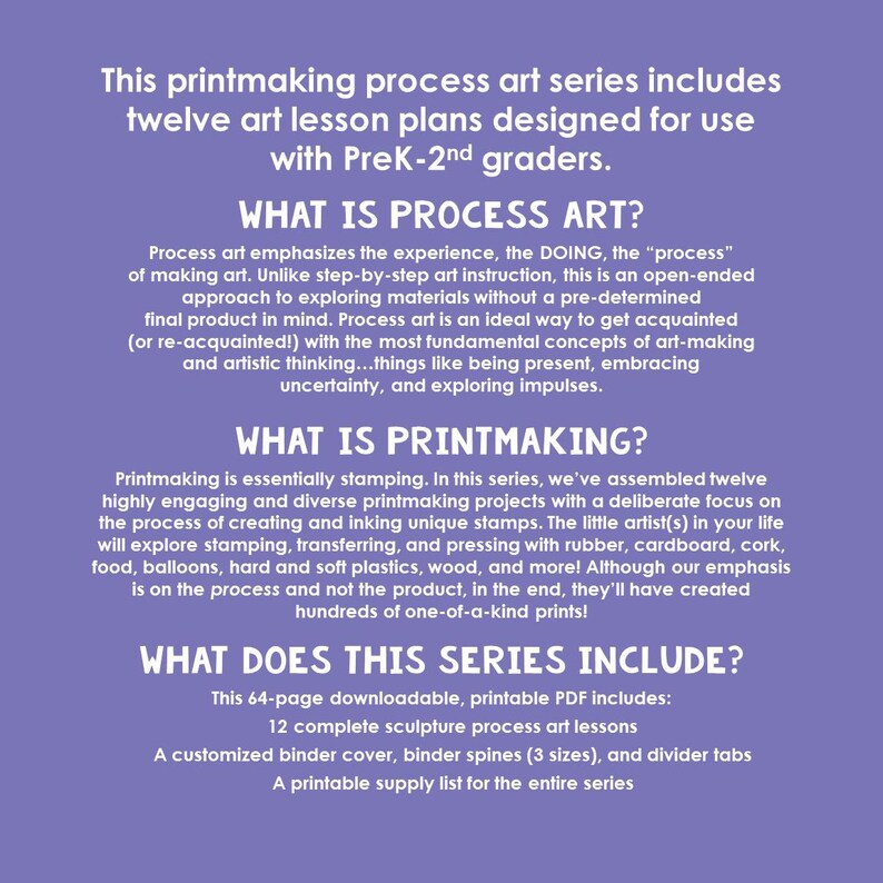 Printmaking Process Art Projects for Prek-2 Homeschool and Elementary ...
