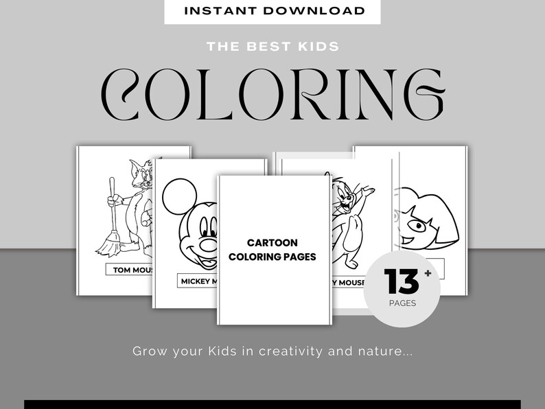 Cartoon Character Coloring Pages: Toddler Activity Book (digital ...