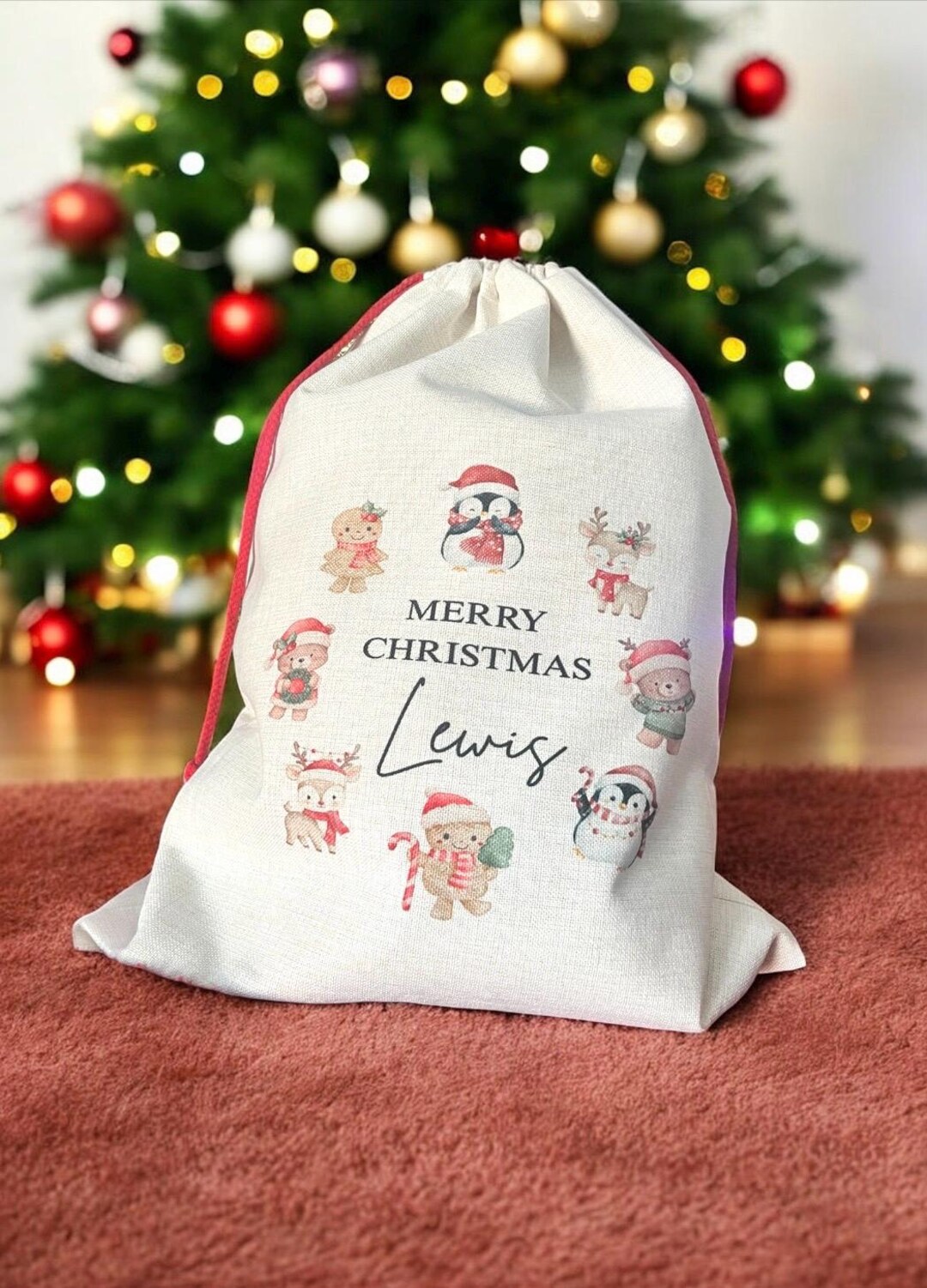 Personalized Christmas Sack | Linen Santa Gift Bag - Etsy