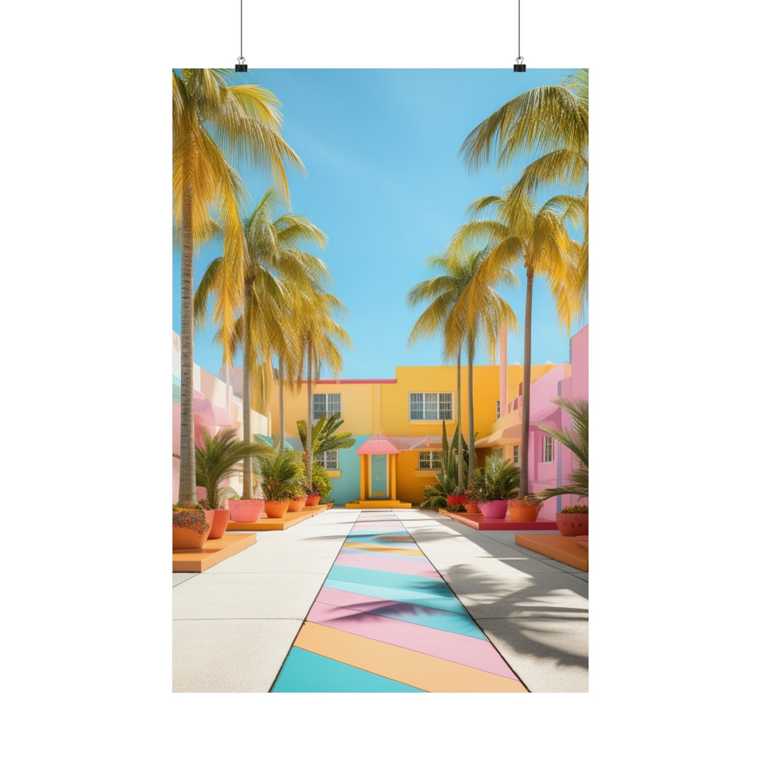 Miami Poster Vibrant Cityscape Art Print Tropical Urban Wall Art Miami ...